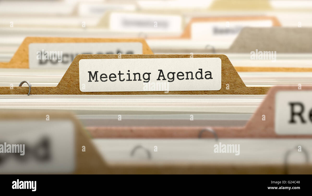 Meeting Agenda Concept. Folders in Catalog Stock Photo - Alamy