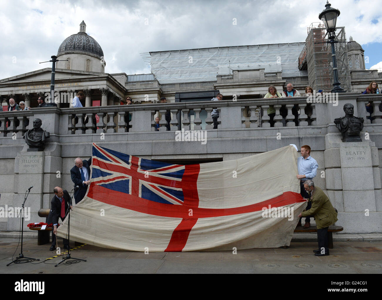 The original flag flown by Admiral Sir John Jellicoe is held during a ...