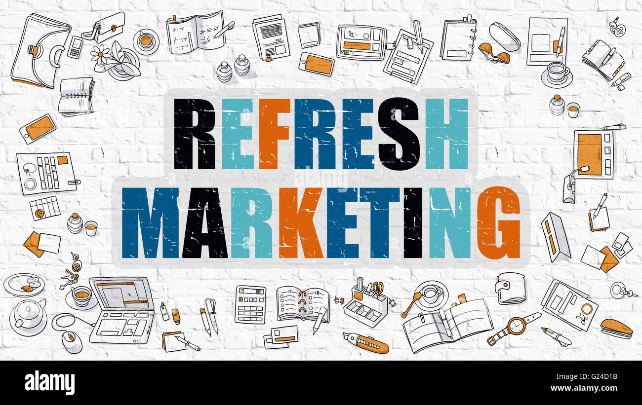 Refresh Marketing on White Brick Wall Stock Photo - Alamy