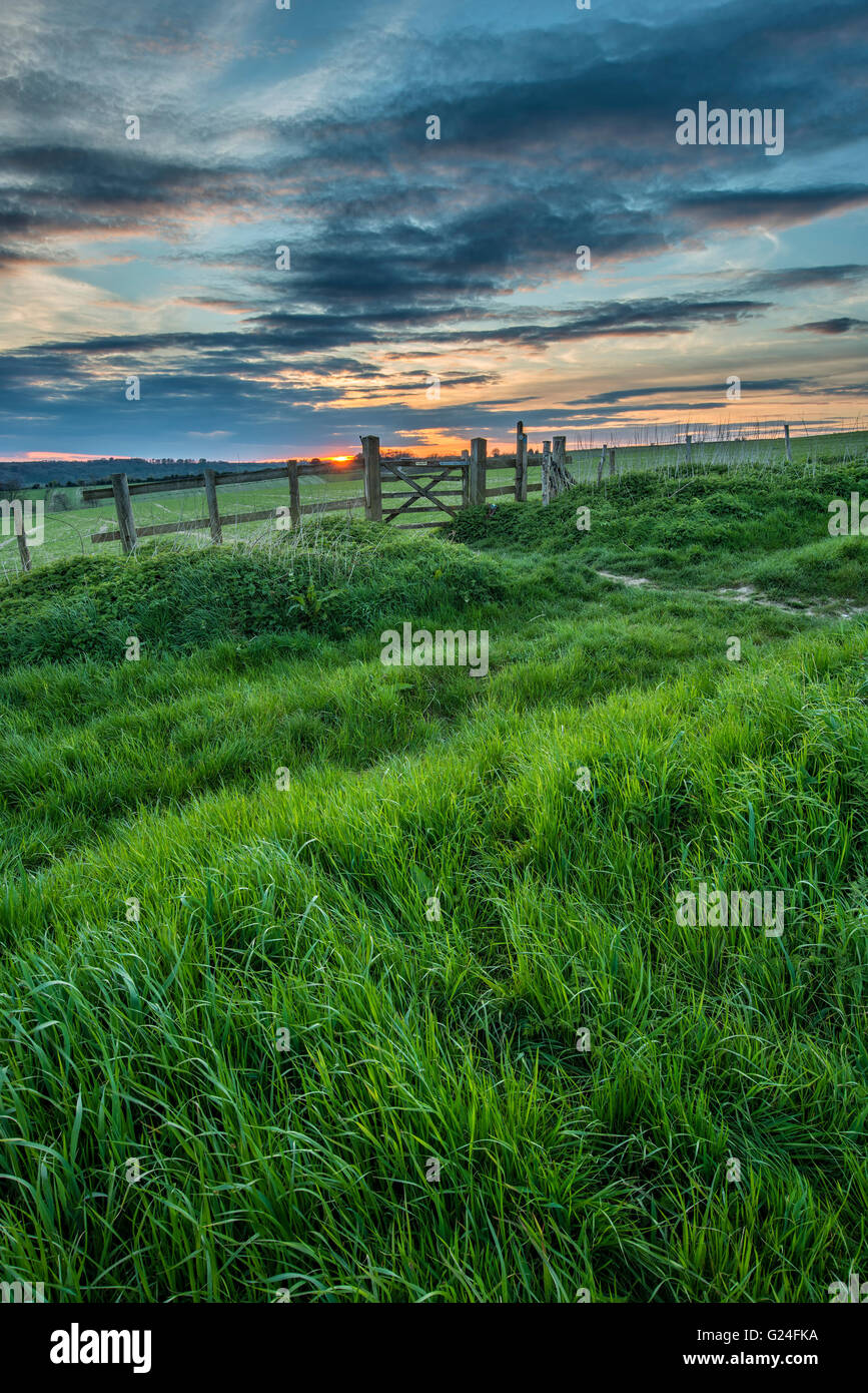 Stunning English countryside landscape over fields at sunset Stock ...