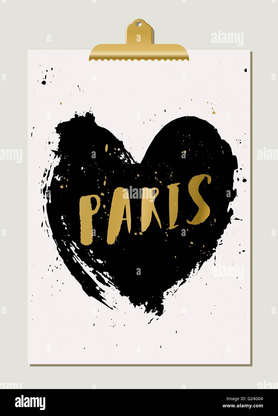 Modern and stylish Paris poster template. Hand drawn black heart, hand ...