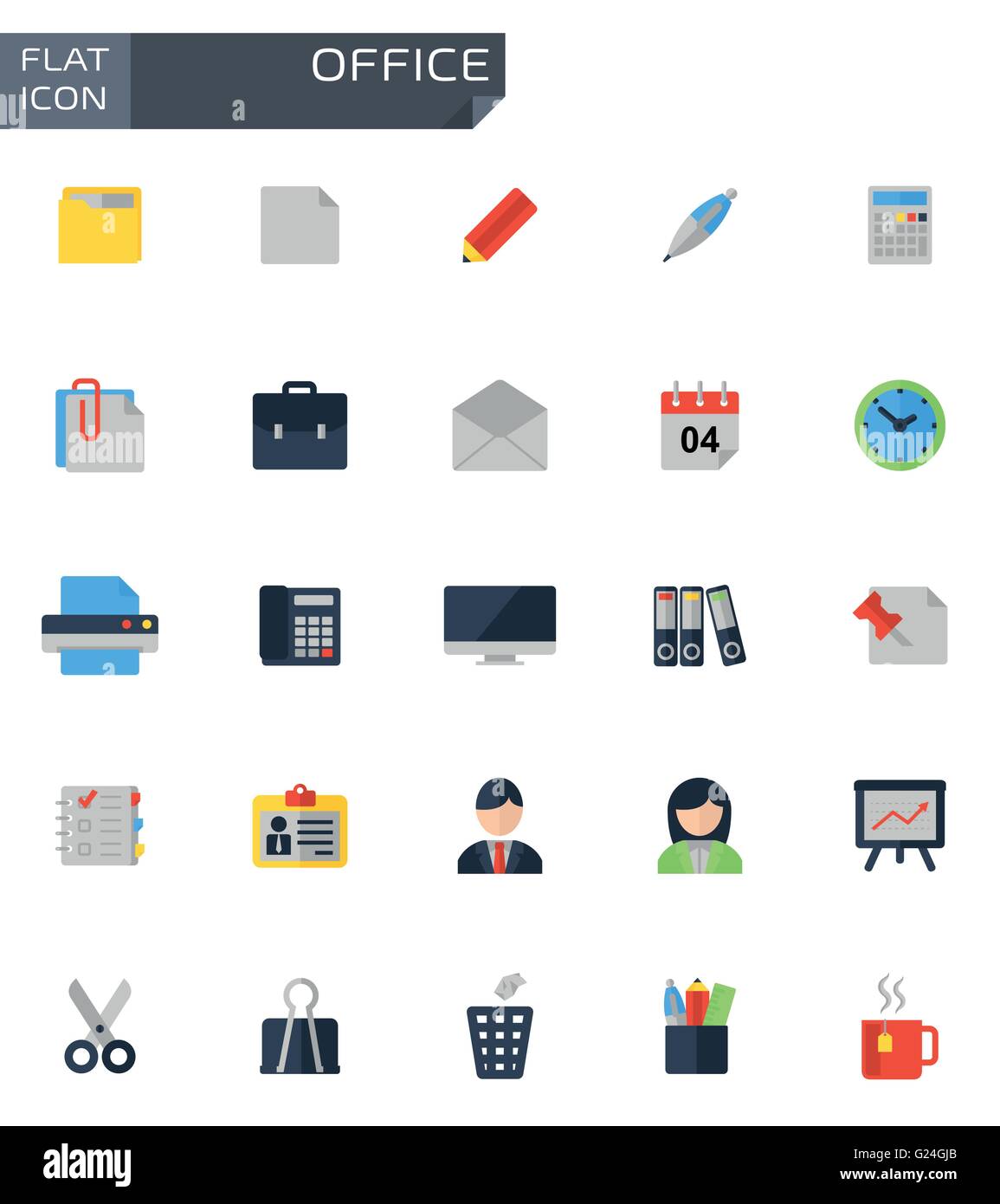 Vector flat office icons set on white background Stock Vector Image ...