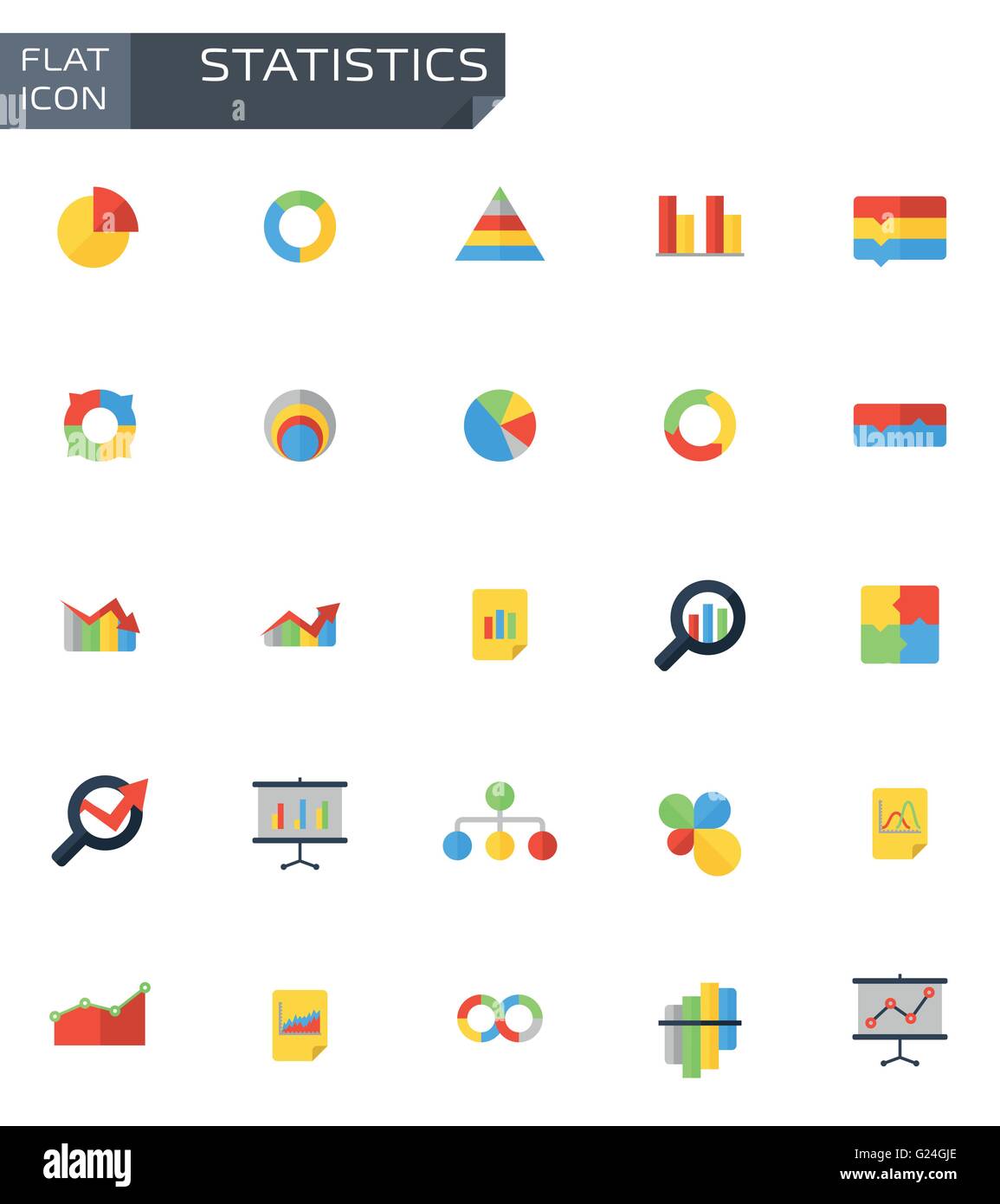 Vector flat statistics icons set on white background Stock Vector Image ...