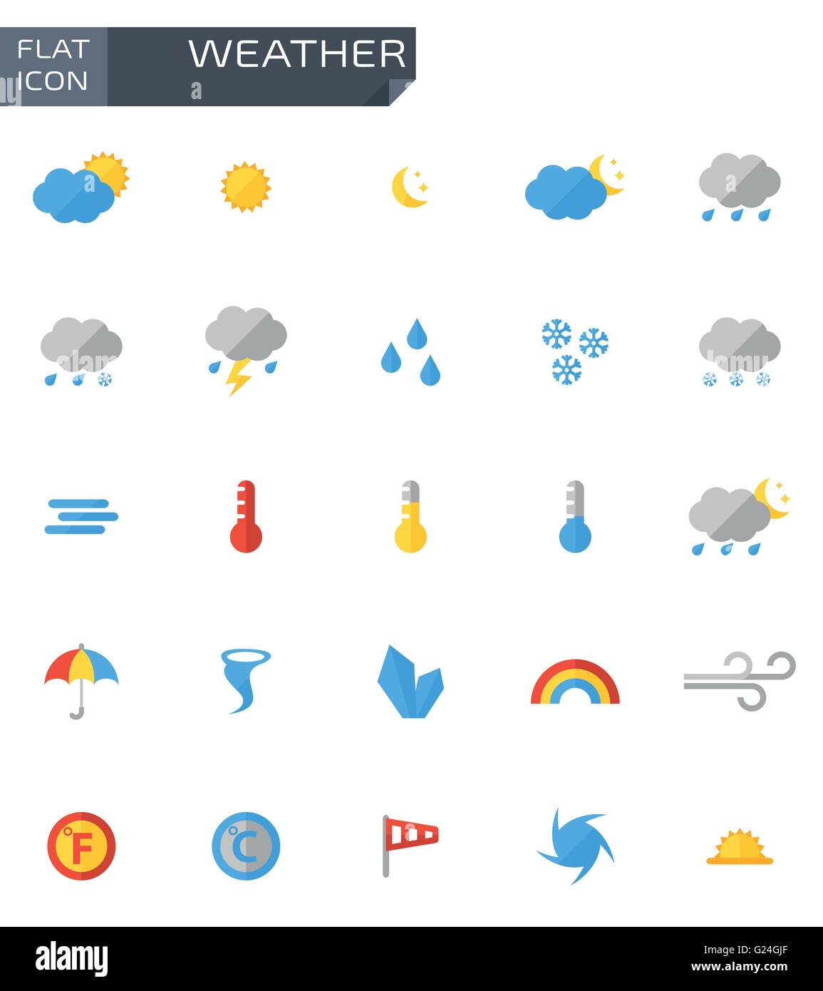 Vector flat weather icons set on white bacground Stock Vector Image ...