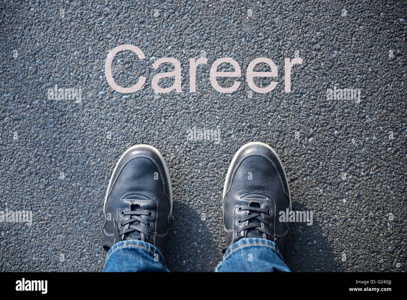 symbol with shoes on street direction career Stock Photo - Alamy