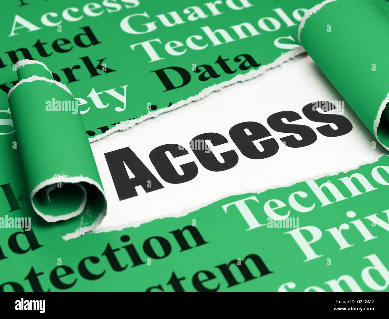 Safety concept: black text Access under the piece of torn paper Stock ...