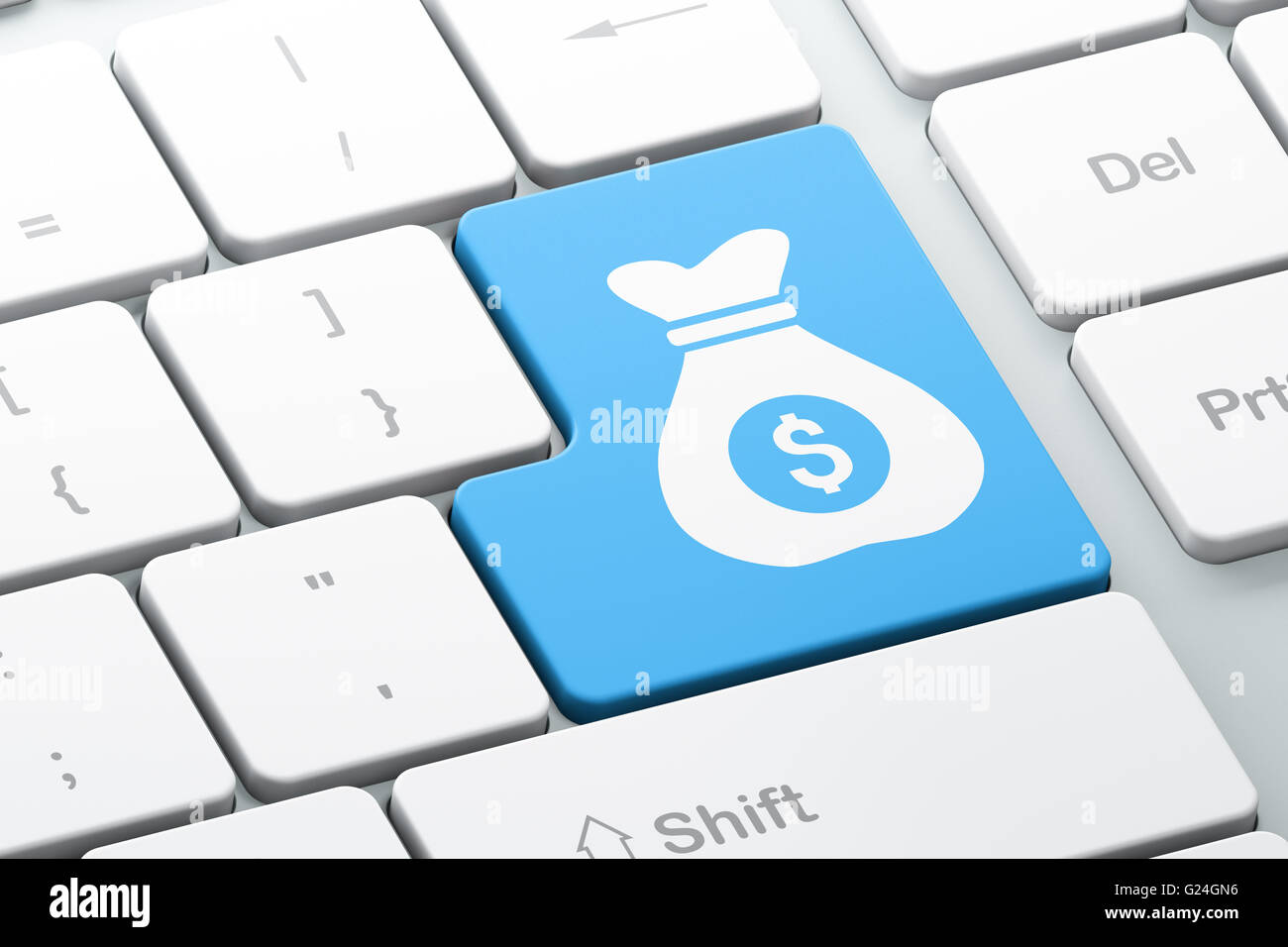 Business concept: Money Bag on computer keyboard background Stock Photo ...
