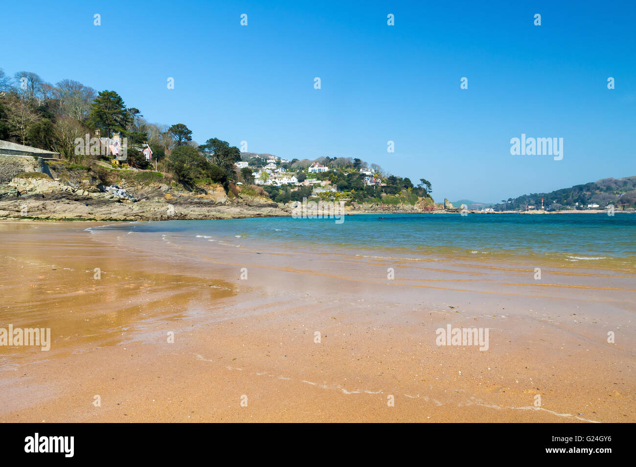 Golden sandy beach at South Sands Salcombe South Hams Devon England UK ...