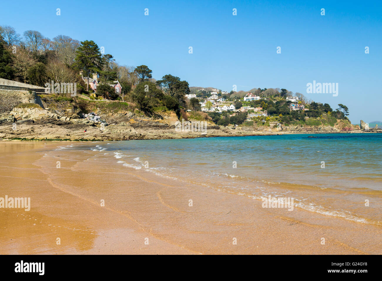 Golden sandy beach at South Sands Salcombe South Hams Devon England UK ...