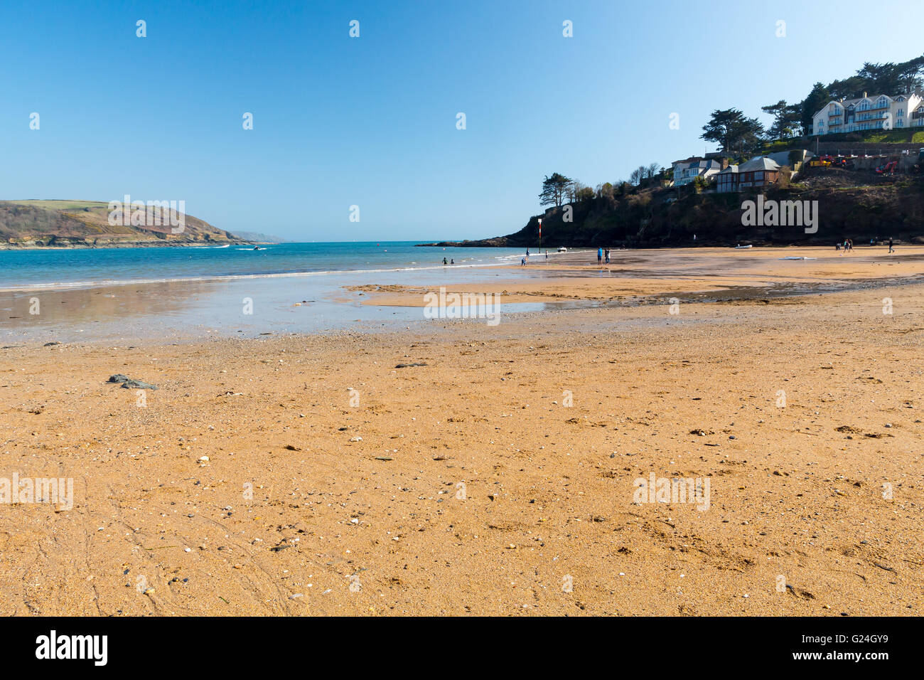 Golden sandy beach at South Sands Salcombe South Hams Devon England UK ...