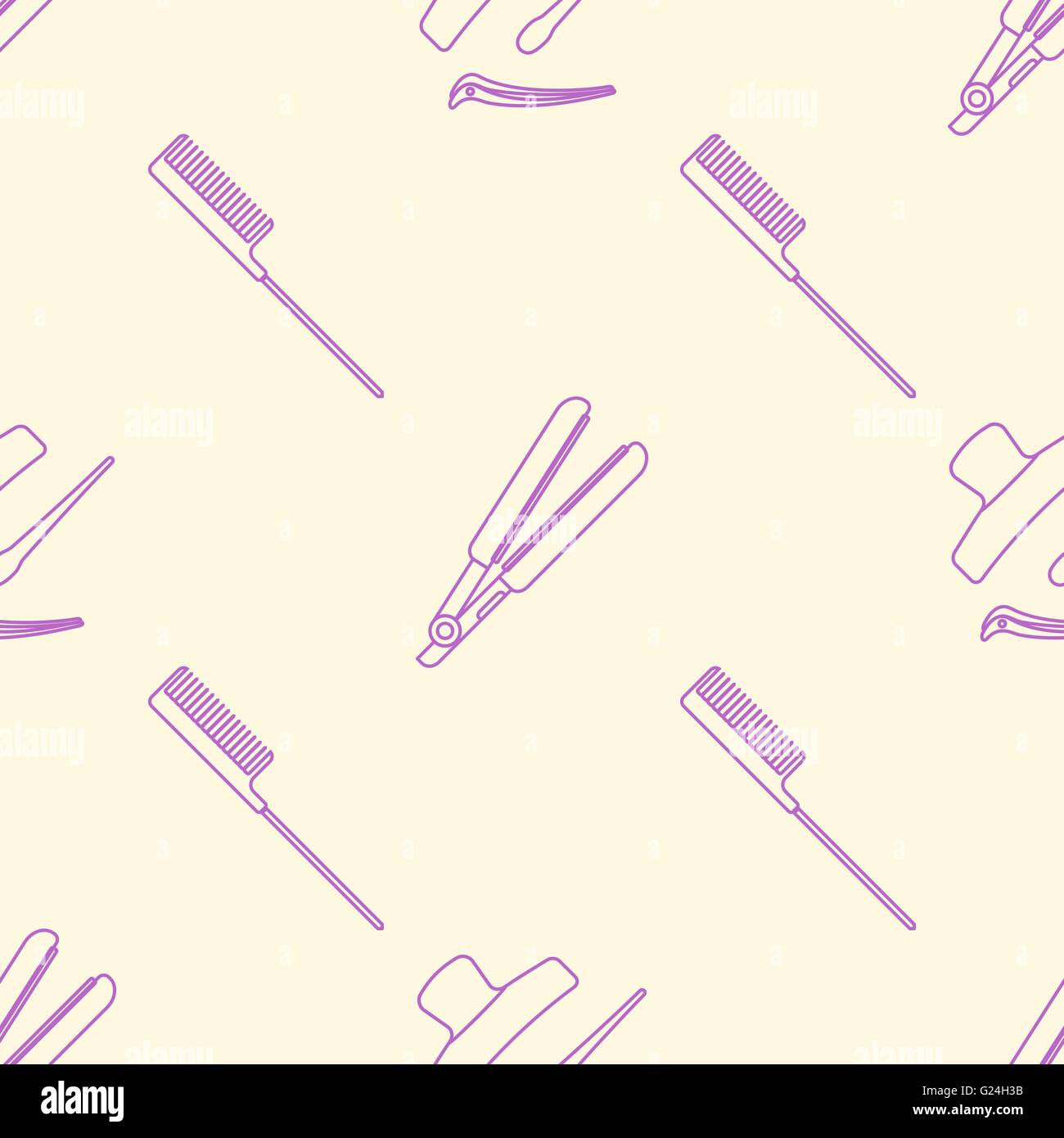 vector pink violet outline design hairdresser iron comb and pins ...