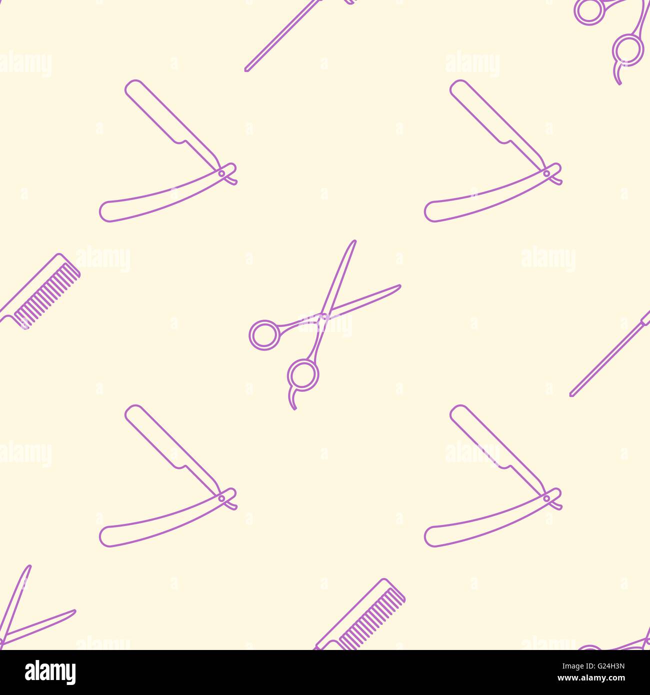 vector pink violet outline design comb scissors razor seamless ...
