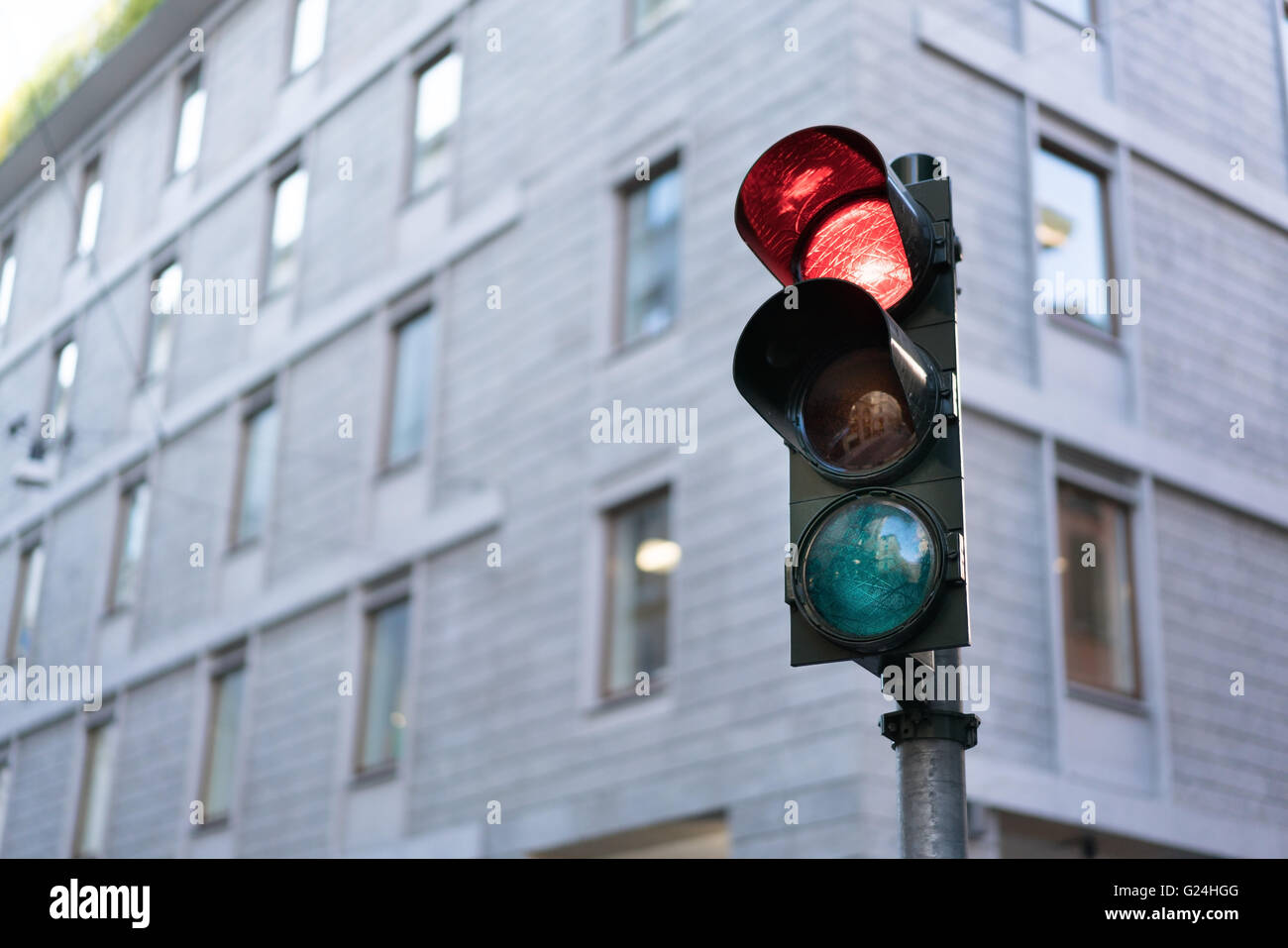 Red Traffic light in downtown with clipping path and copy space. Urban ...