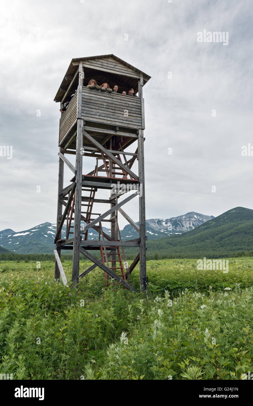Observation tower of Kamchatka brown bears and wildlife in Nalychevo ...