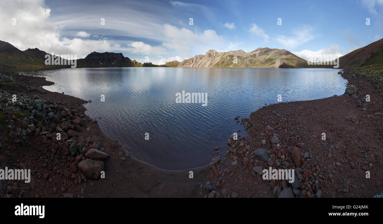 Nature of Kamchatka: beautiful summer panoramic view of crater lake of ...