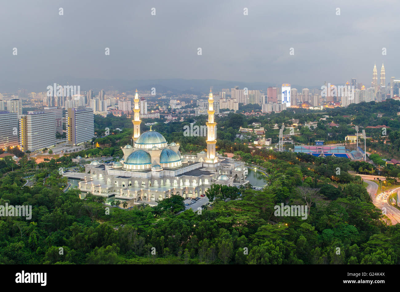 Federal Territory Mosque at dusk, Kuala Lumpur, Malaysia Stock Photo ...