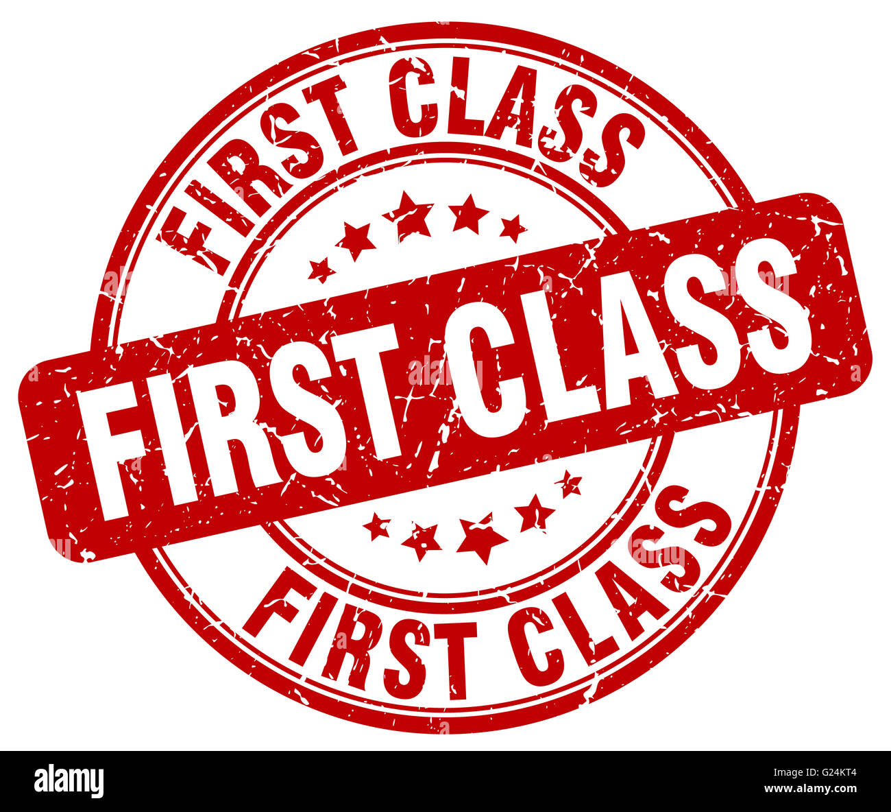 first class red grunge round vintage rubber stamp Stock Photo - Alamy