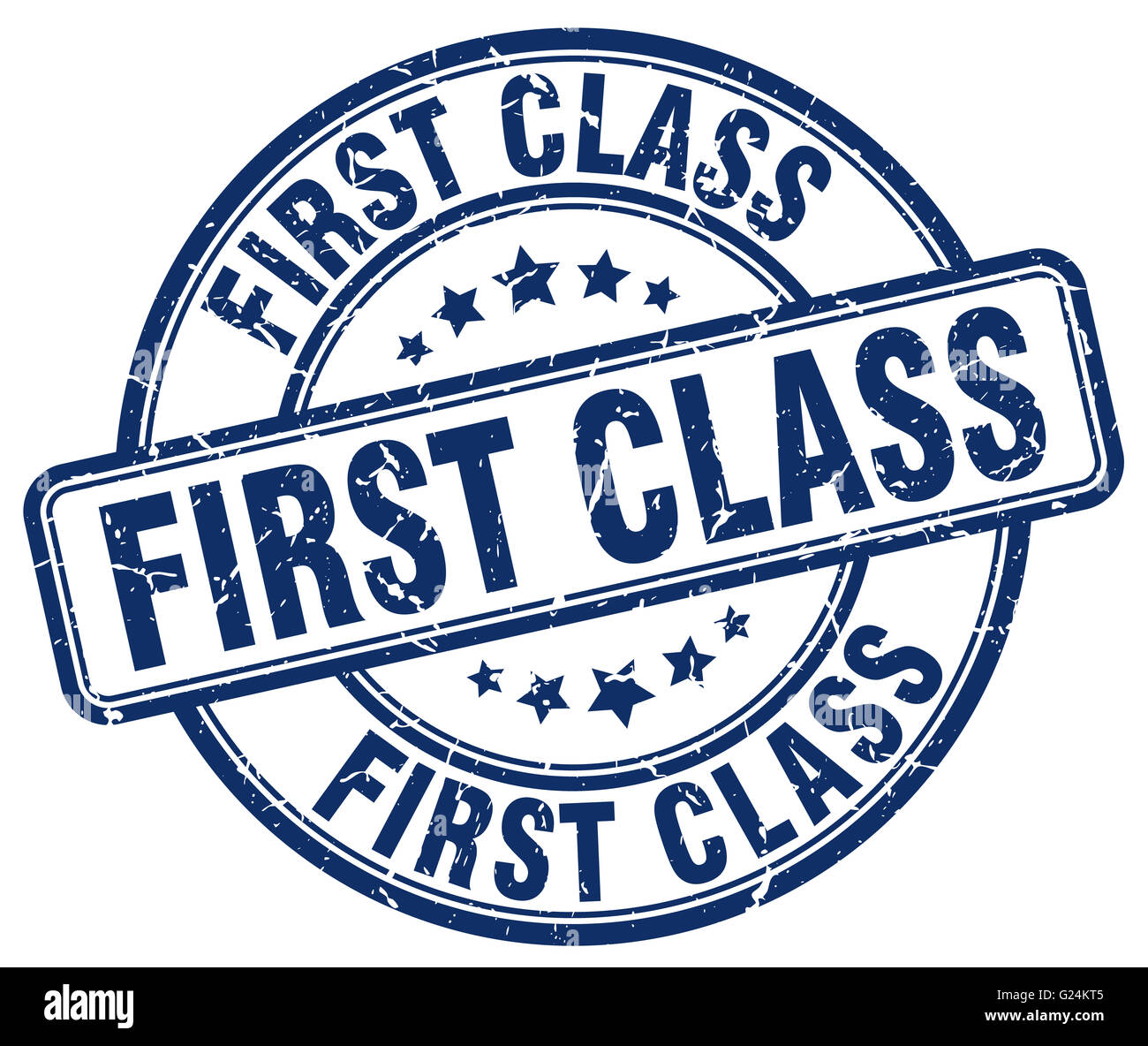 first class blue grunge round vintage rubber stamp Stock Photo - Alamy