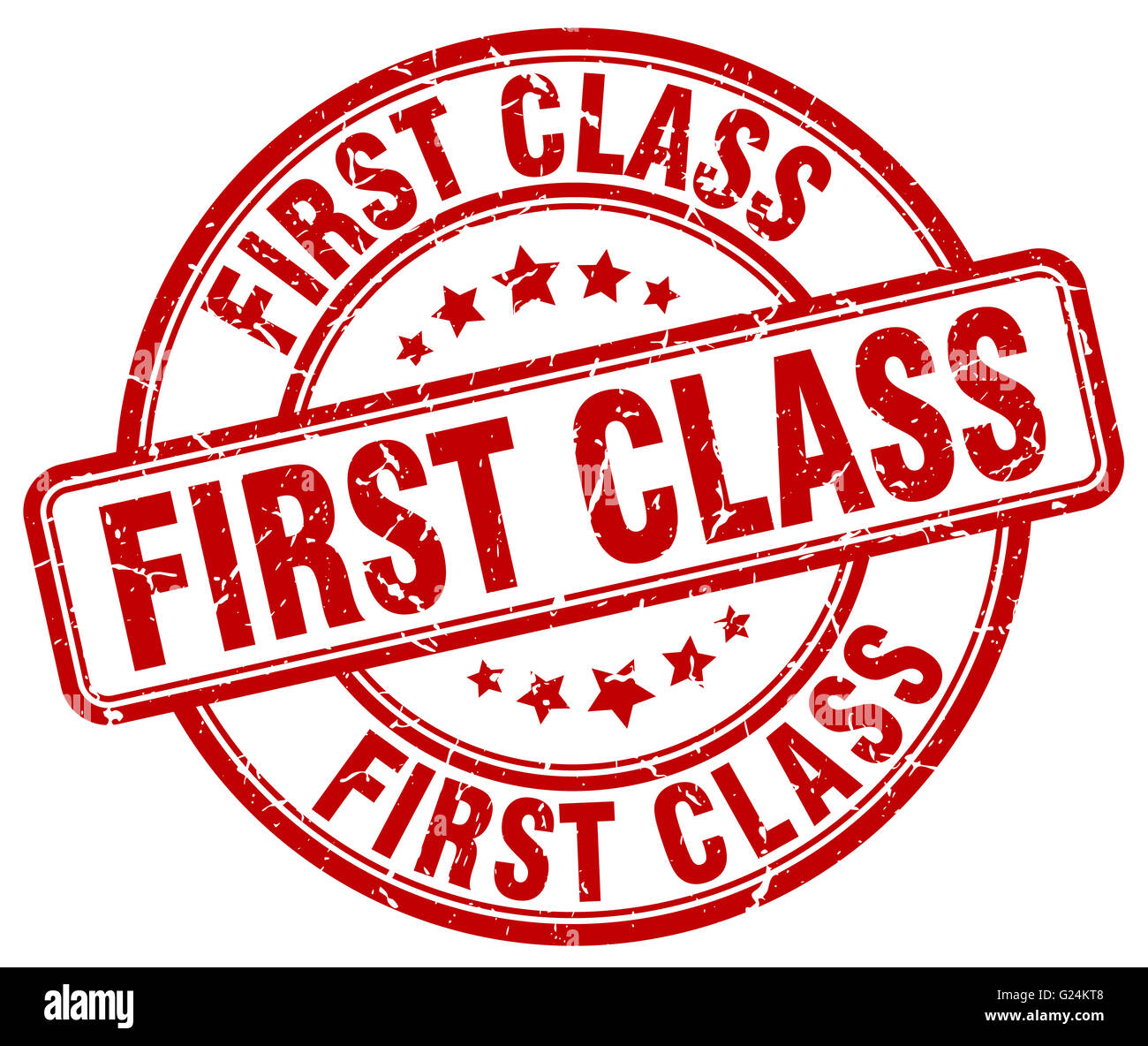 first class red grunge round vintage rubber stamp Stock Photo - Alamy