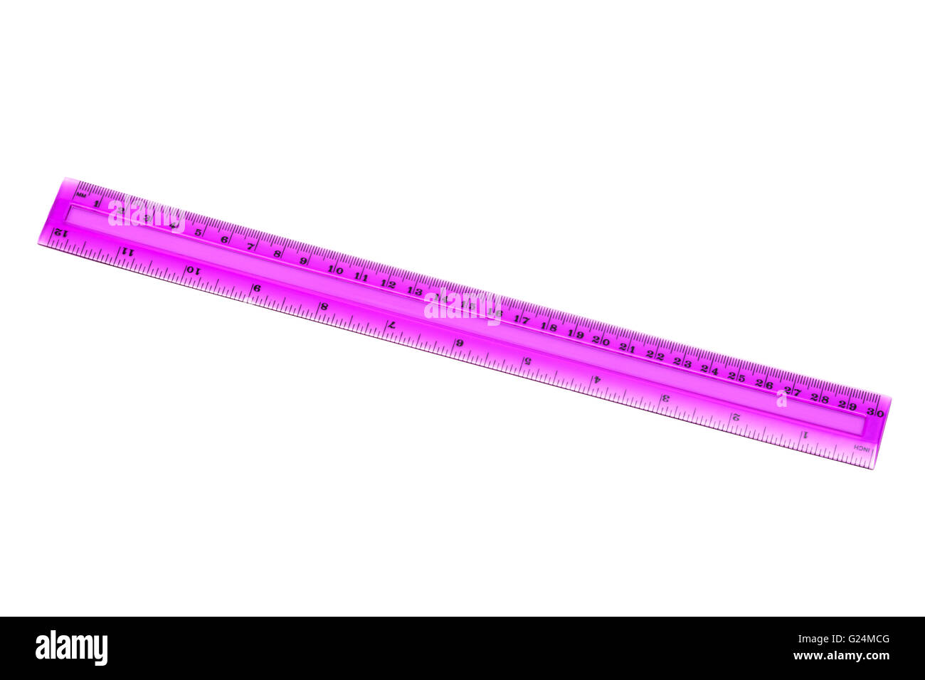plastic pink ruler on a white background Stock Photo - Alamy