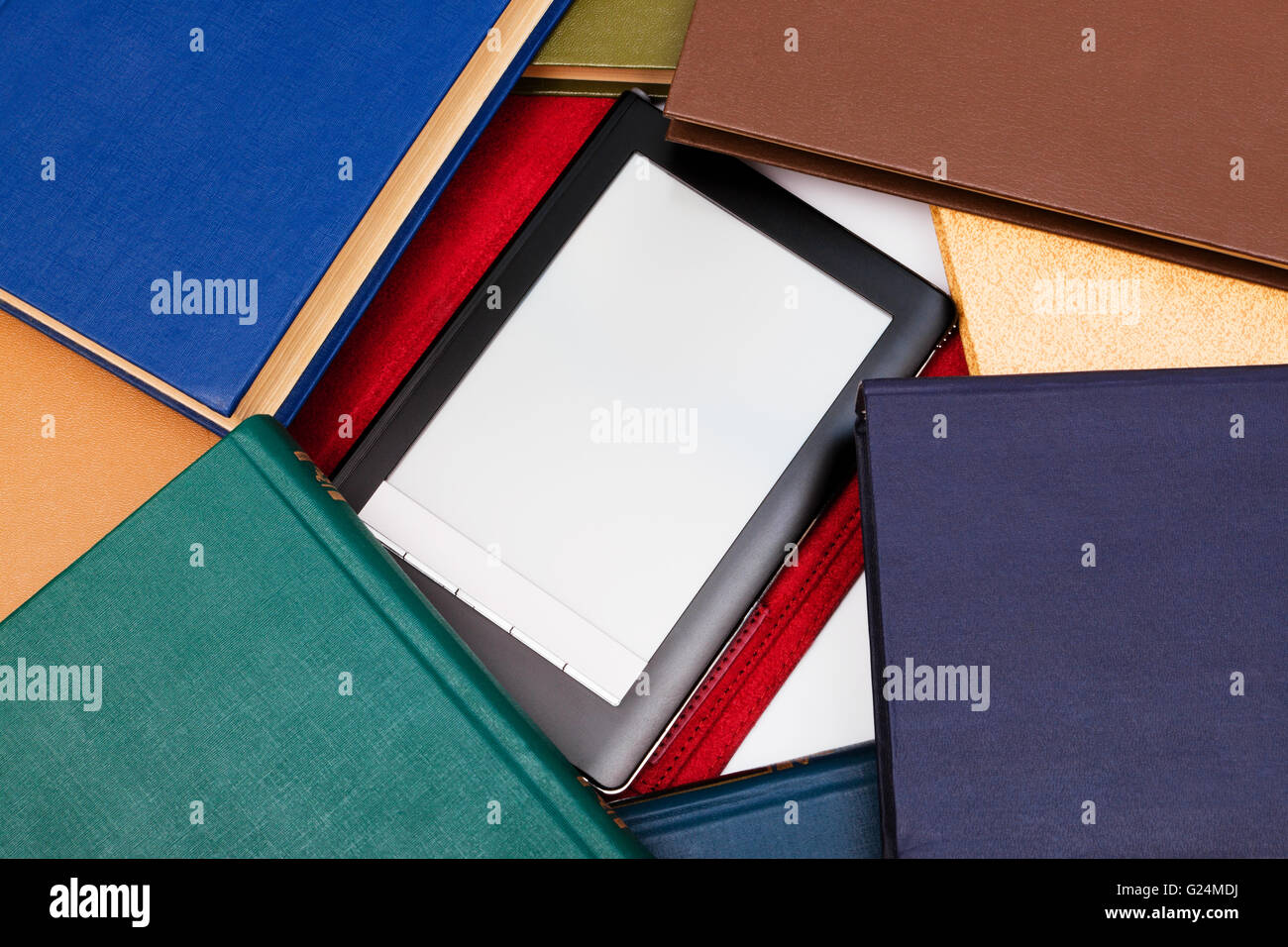 old books and the modern reader a close-up Stock Photo - Alamy