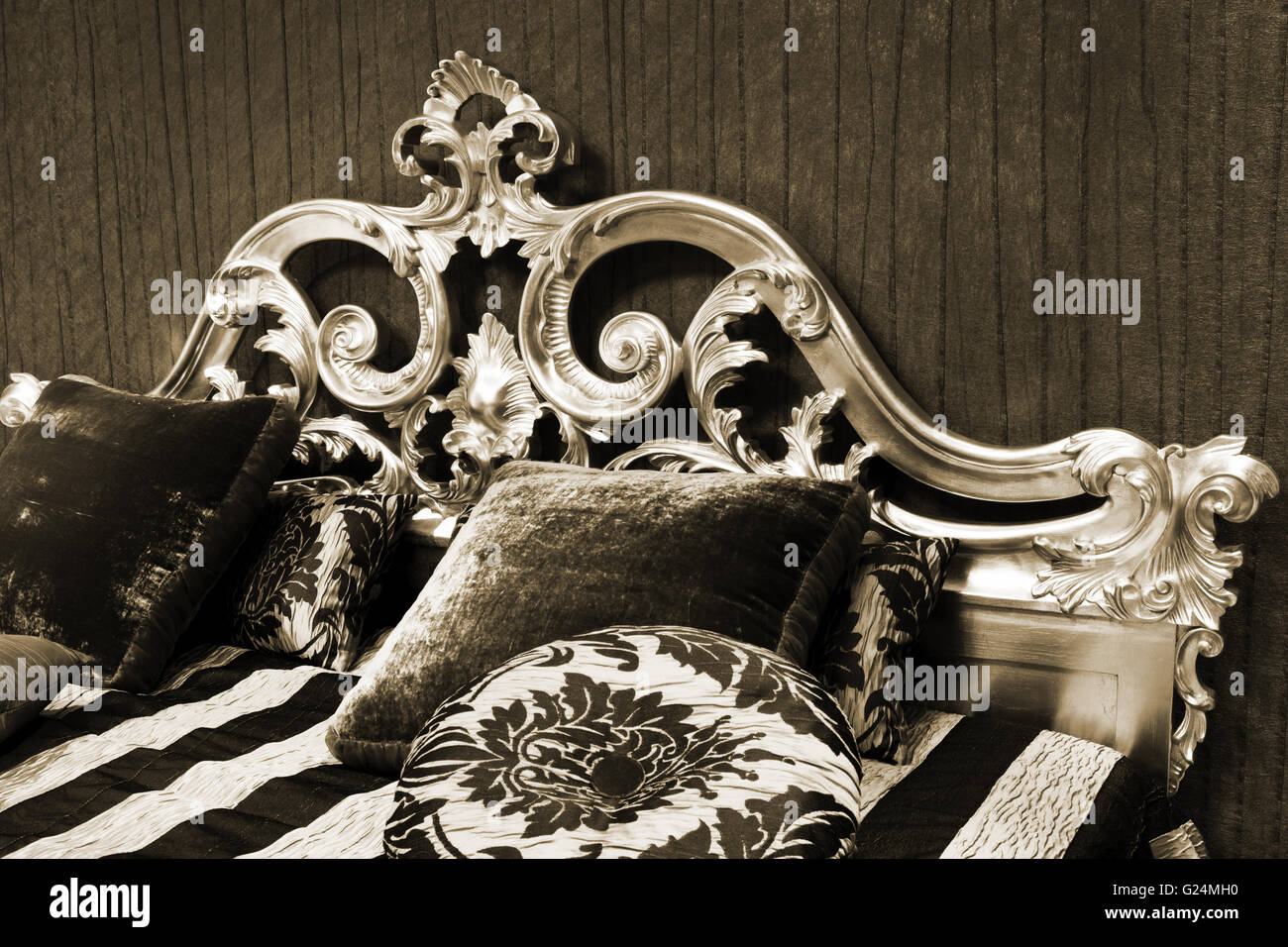 beautiful and fashionable bed in a modern bedroom Stock Photo - Alamy