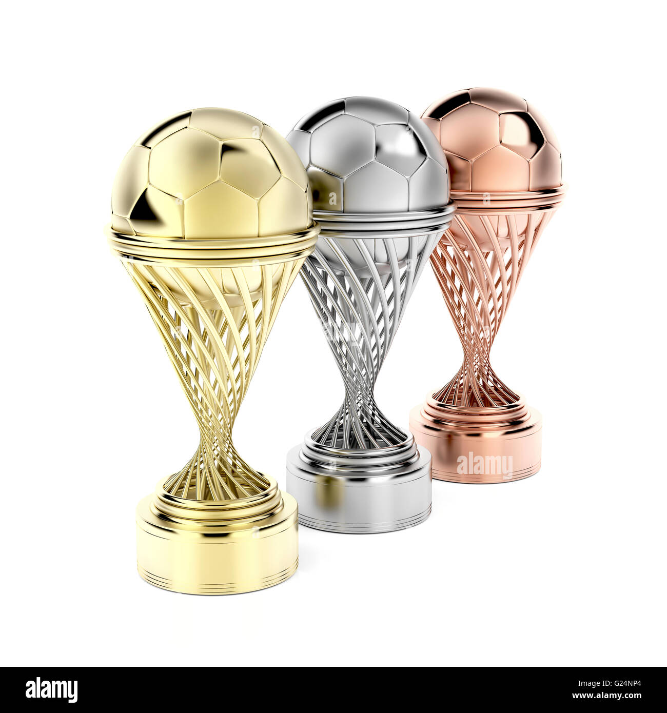 Football trophies for first, second and third place Stock Photo - Alamy