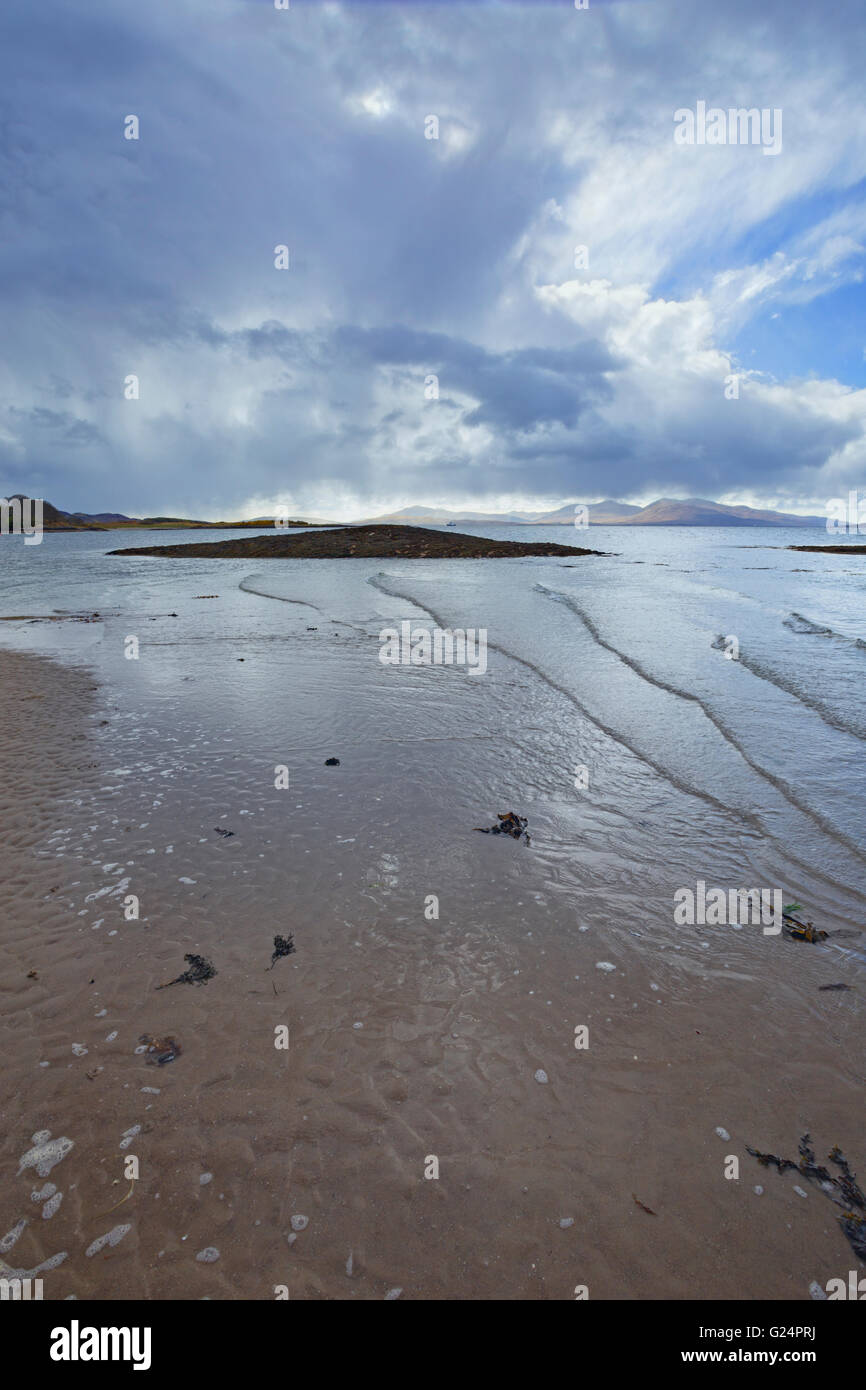 The mountains of Mull from Ganavan Sands, Oban, Scotland Stock Photo ...