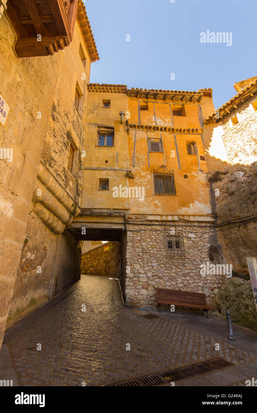 Typical streets and buildings of the famous city of Cuenca, Spain Stock ...