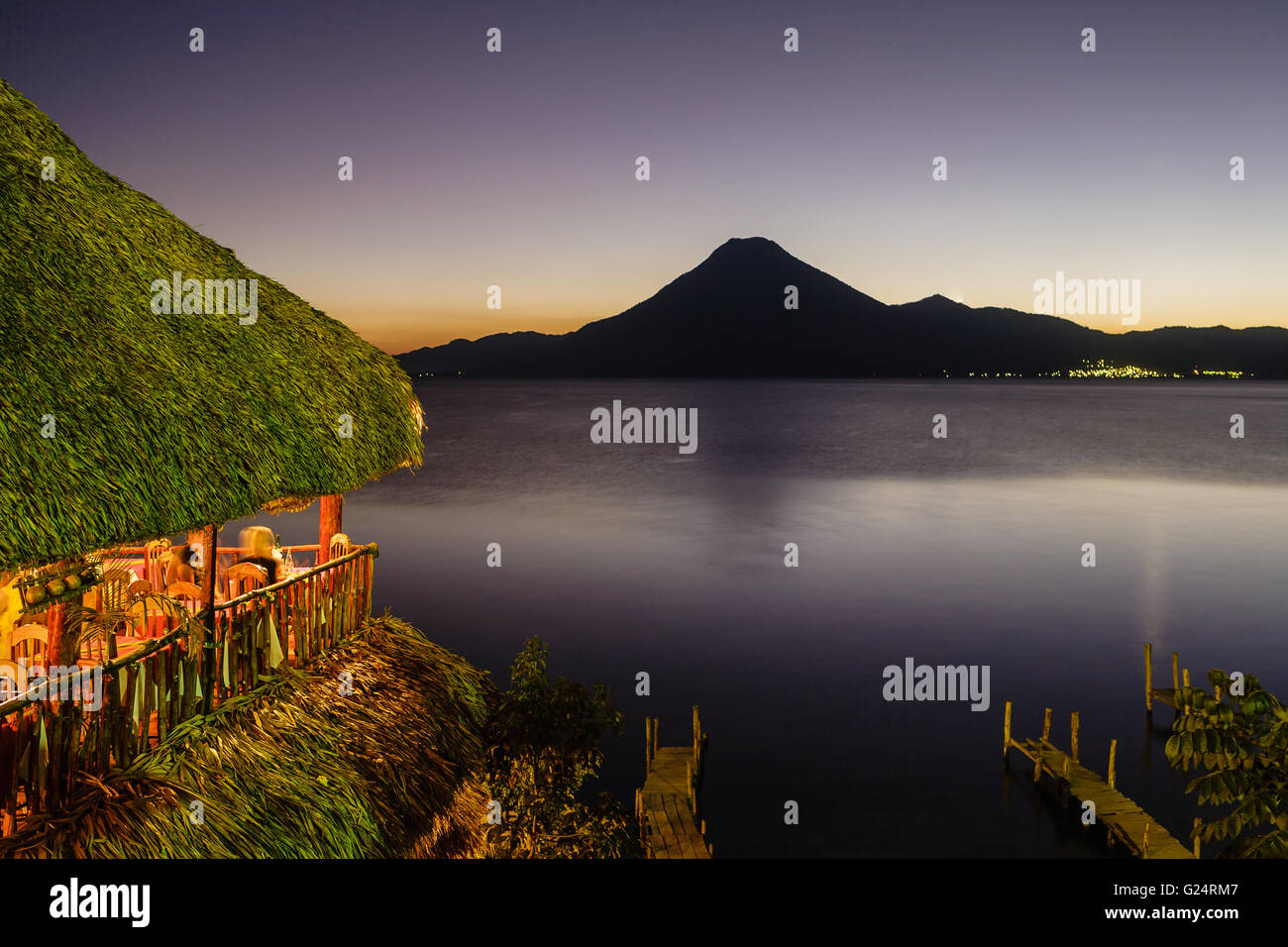A view of Lake Atitlan from the waterfront at Panajachel Stock Photo ...