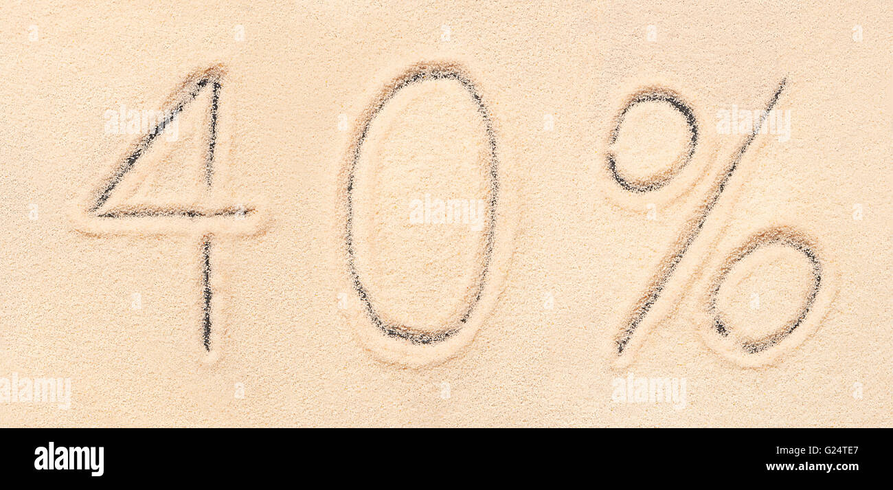 40 % lettering written on sand. Summer beach background Stock Photo - Alamy