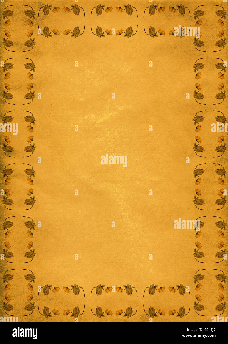 Retro yellow flower border on old sepia paper Stock Photo - Alamy