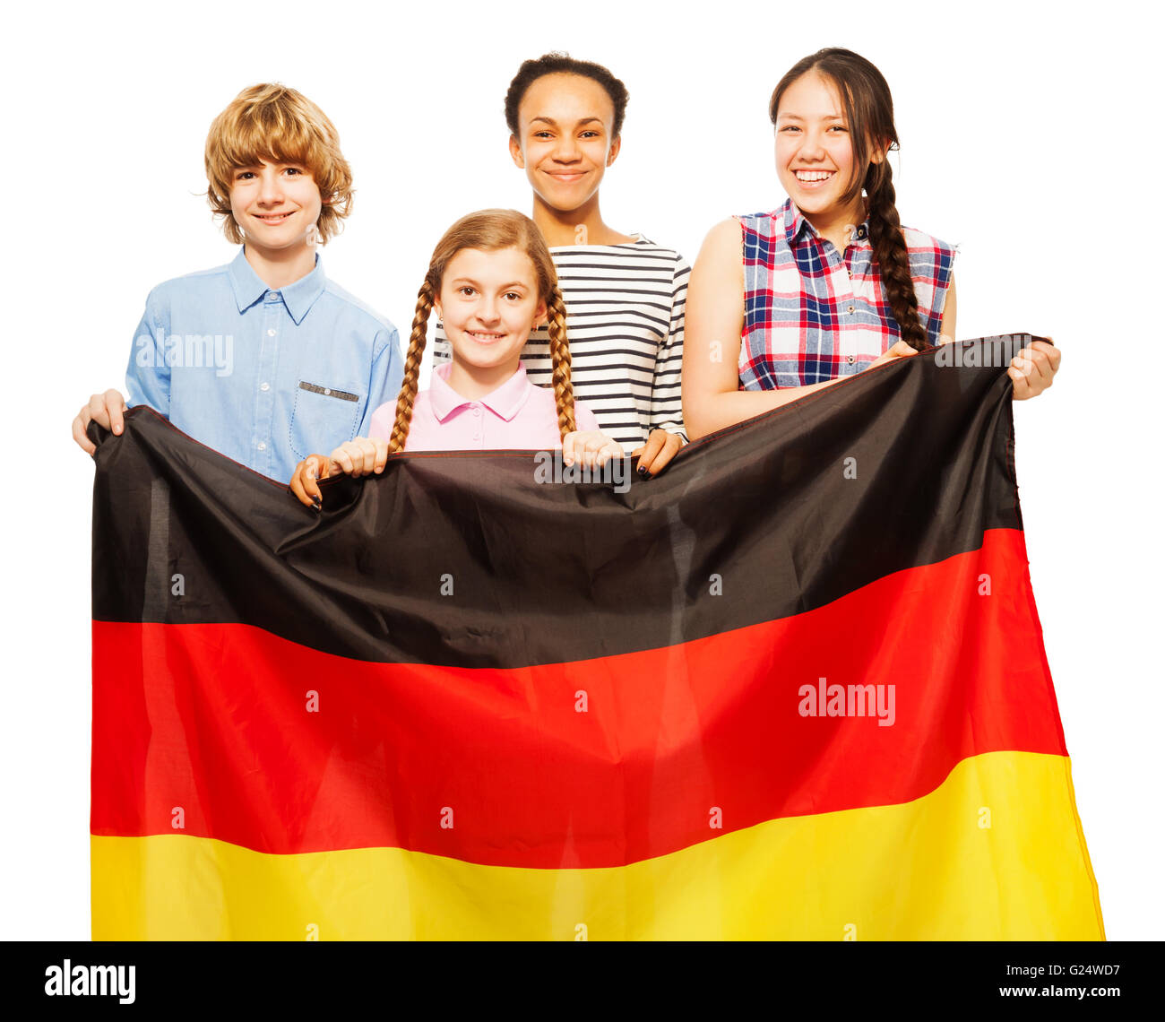 Picture of four teenage kids holding German flag Stock Photo - Alamy