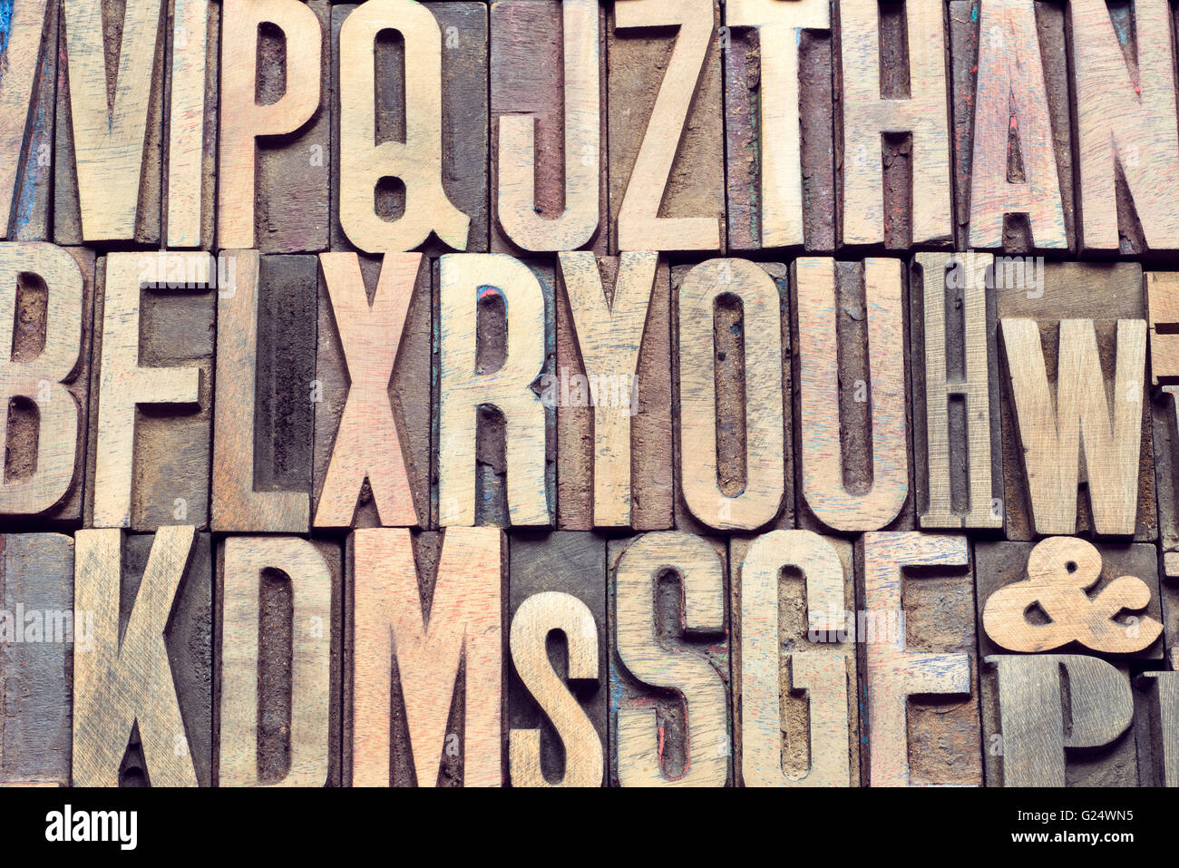 detailed vintage wooden letterpress type front view Stock Photo - Alamy