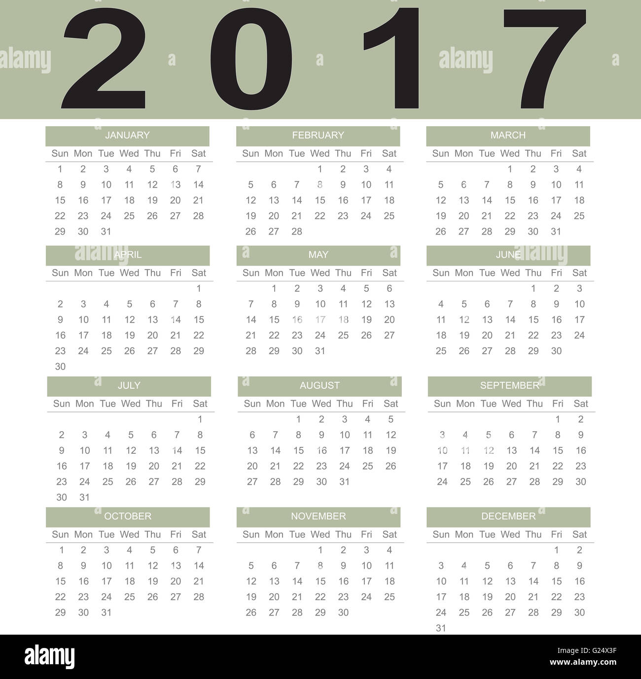 Calendar 2017, monthly calendar of 2017 Stock Photo - Alamy