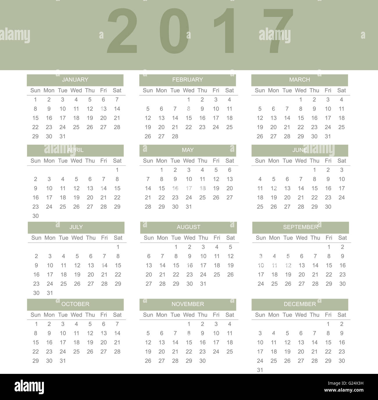 Calendar 2017, monthly calendar of 2017 Stock Photo - Alamy