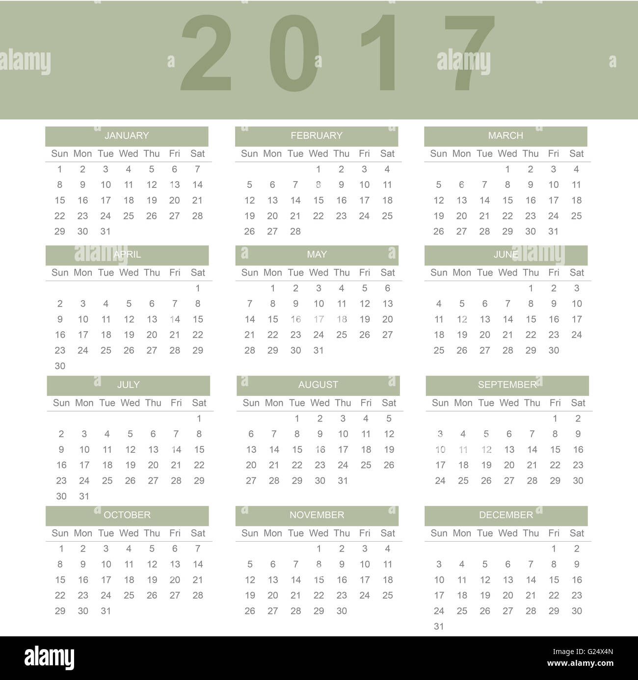 Calendar 2017, monthly calendar of 2017 Stock Photo - Alamy