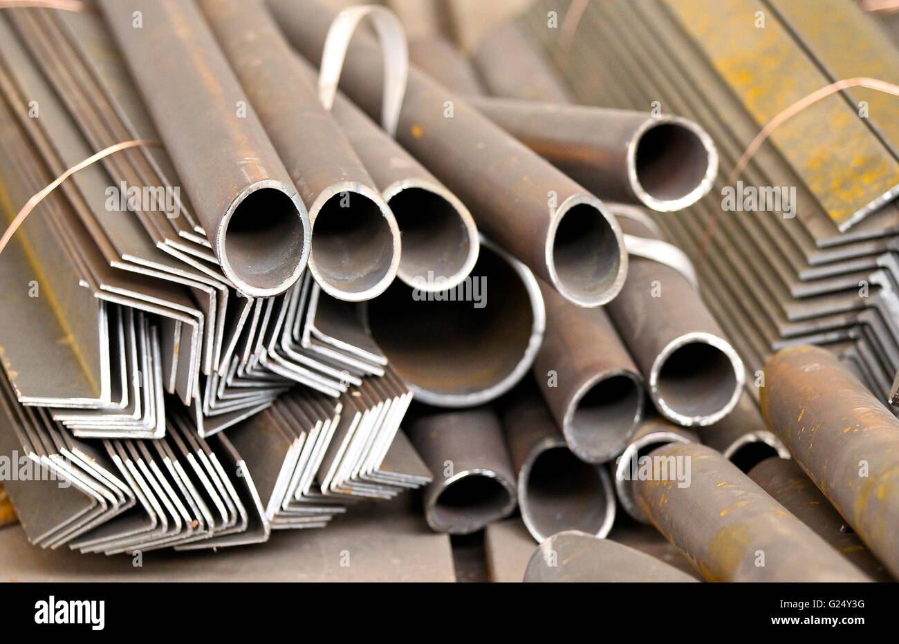 pipes and angles made to create steel structures Stock Photo - Alamy