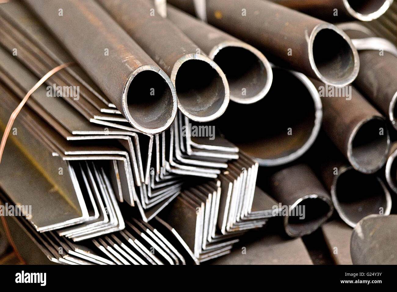 pipes and angles made to create steel structures Stock Photo - Alamy