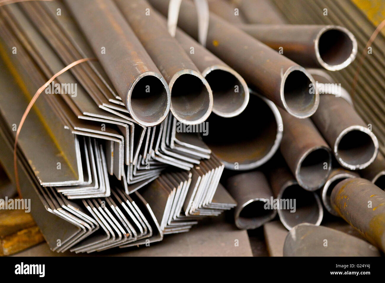 pipes and angles made to create steel structures Stock Photo - Alamy
