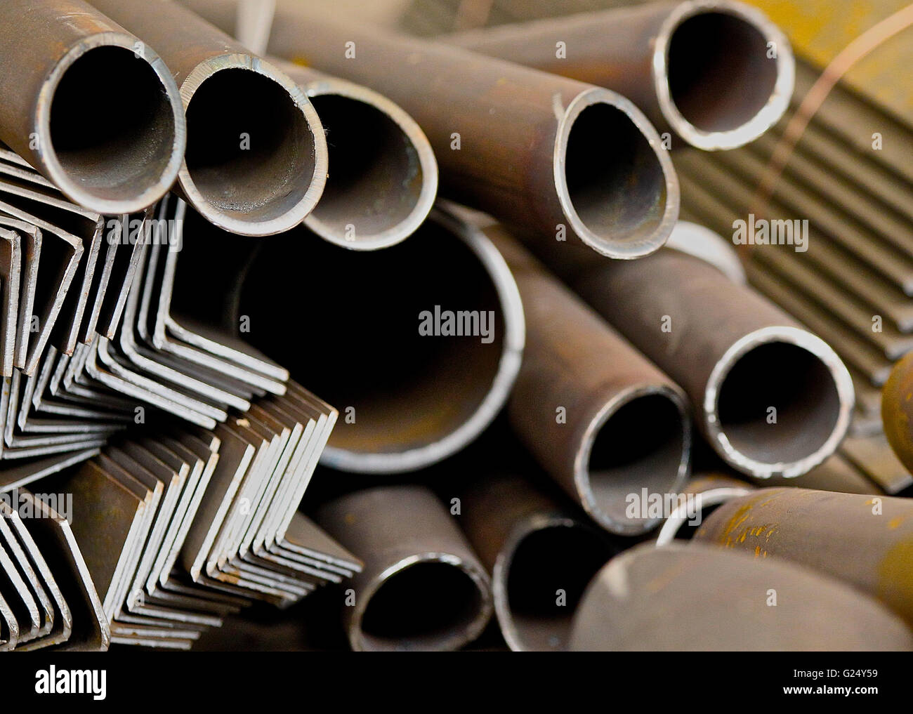 pipes and angles made to create steel structures Stock Photo - Alamy