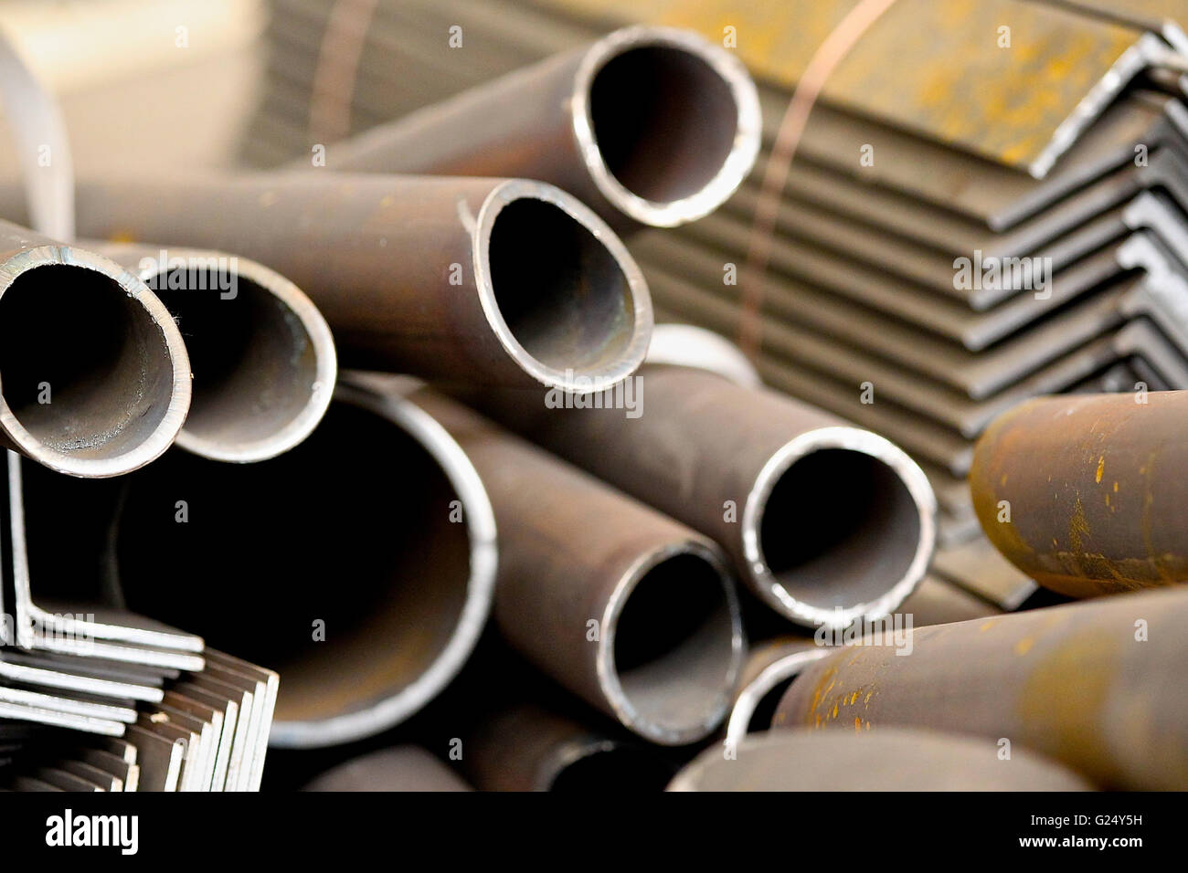 pipes and angles made to create steel structures Stock Photo - Alamy