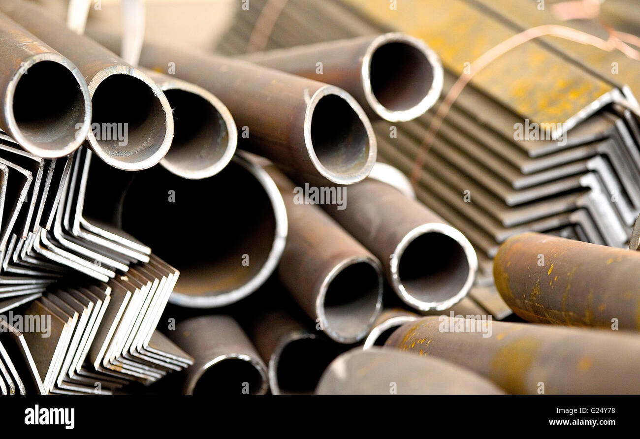 pipes and angles made to create steel structures Stock Photo - Alamy
