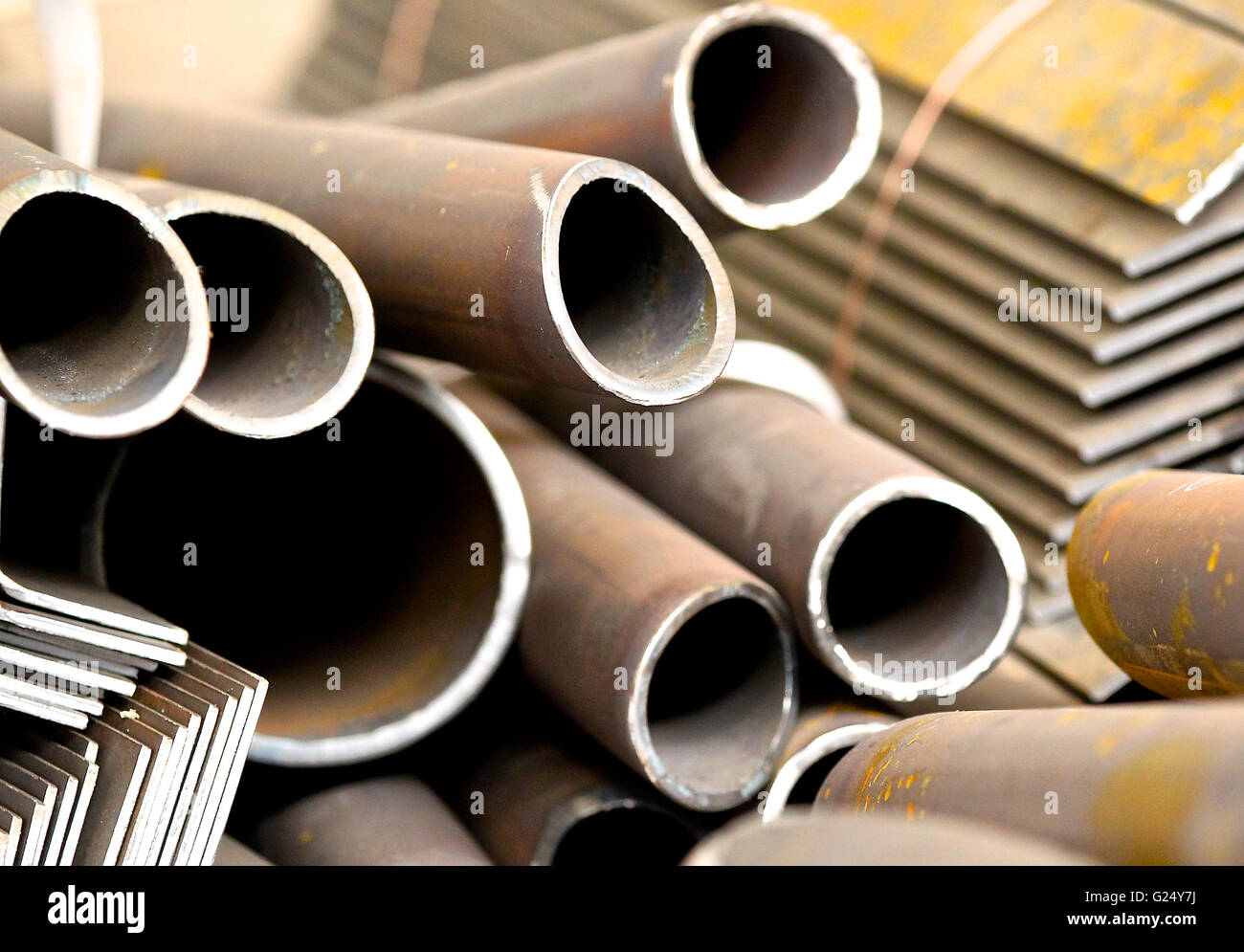 pipes and angles made to create steel structures Stock Photo - Alamy