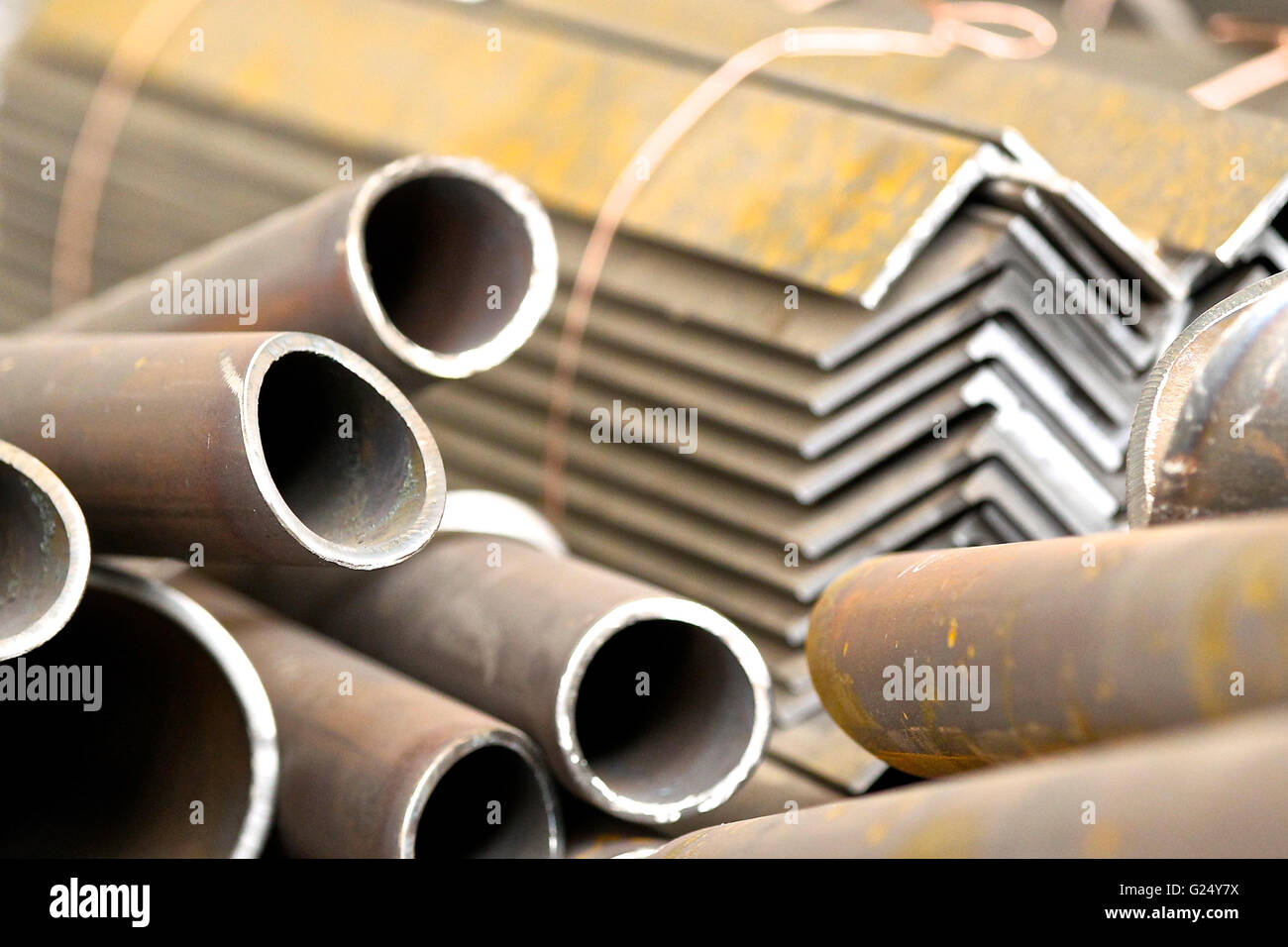 pipes and angles made to create steel structures Stock Photo - Alamy