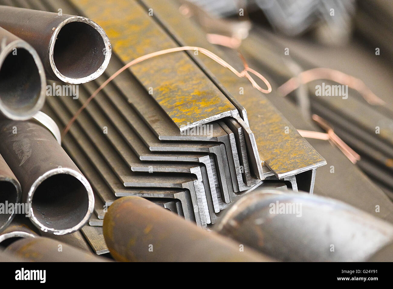 pipes and angles made to create steel structures Stock Photo - Alamy