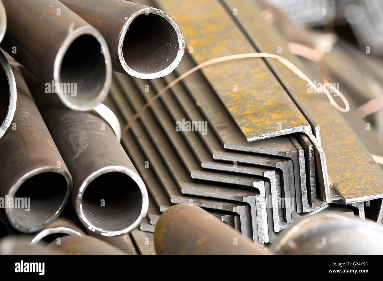 pipes and angles made to create steel structures Stock Photo - Alamy
