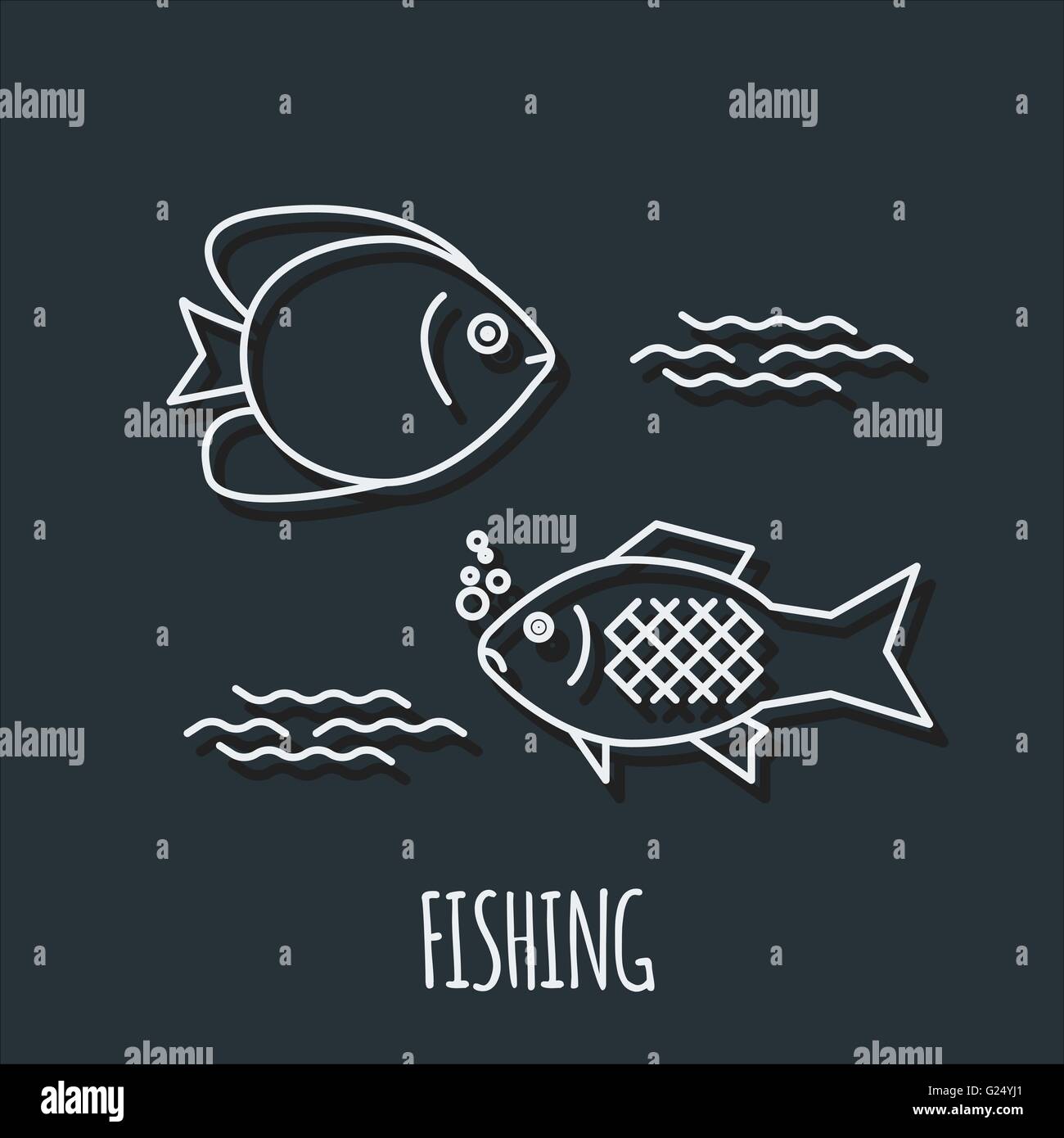 Diving icon with fishs and seaweed Stock Vector Image & Art - Alamy