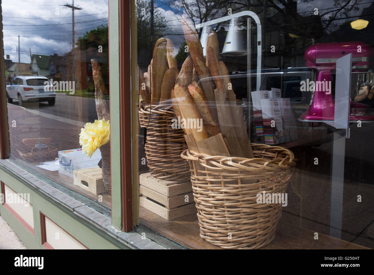 Baguettes of french bread in a Grand Rapids, Michigan bakery window ...