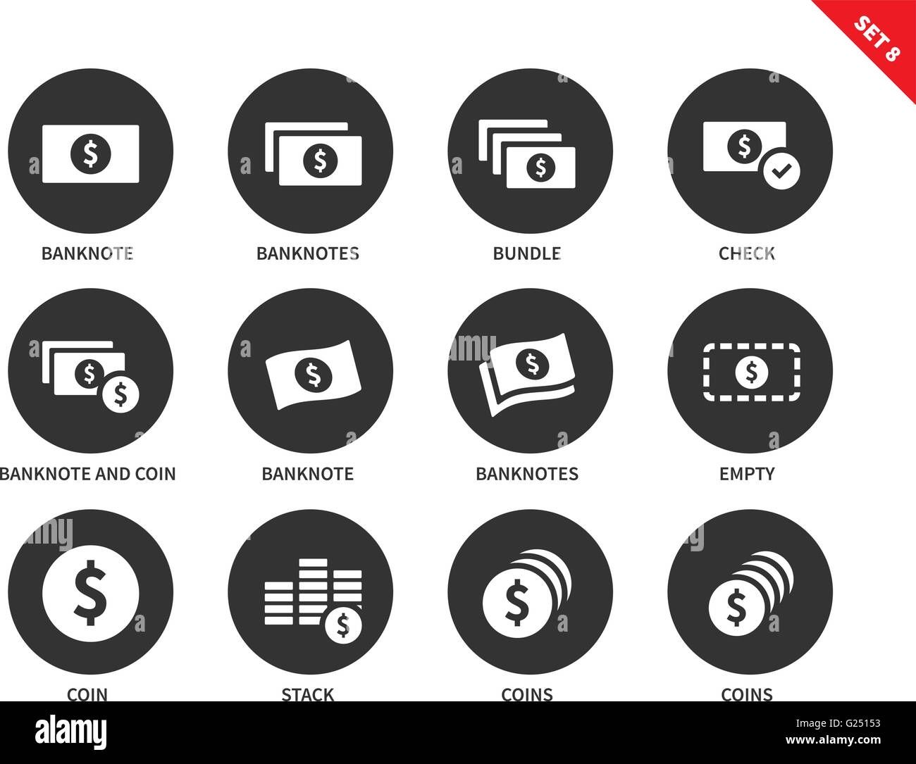 Banknote and coins icons on white background Stock Vector Image & Art ...